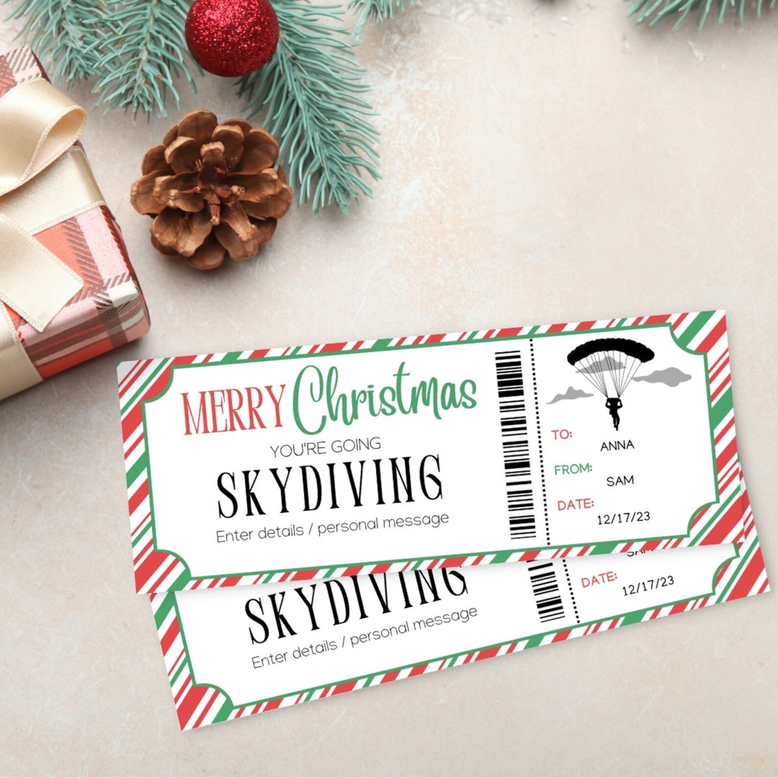 Christmas Skydiving Ticket Template | Skydiving Gift Certificate ...