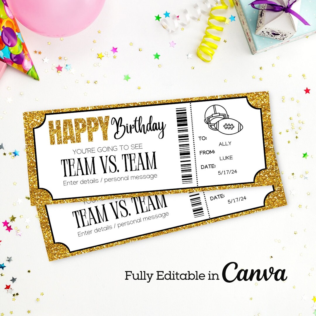 Birthday Football Ticket Template | Sports Gift Certificate | NFL Fake ...
