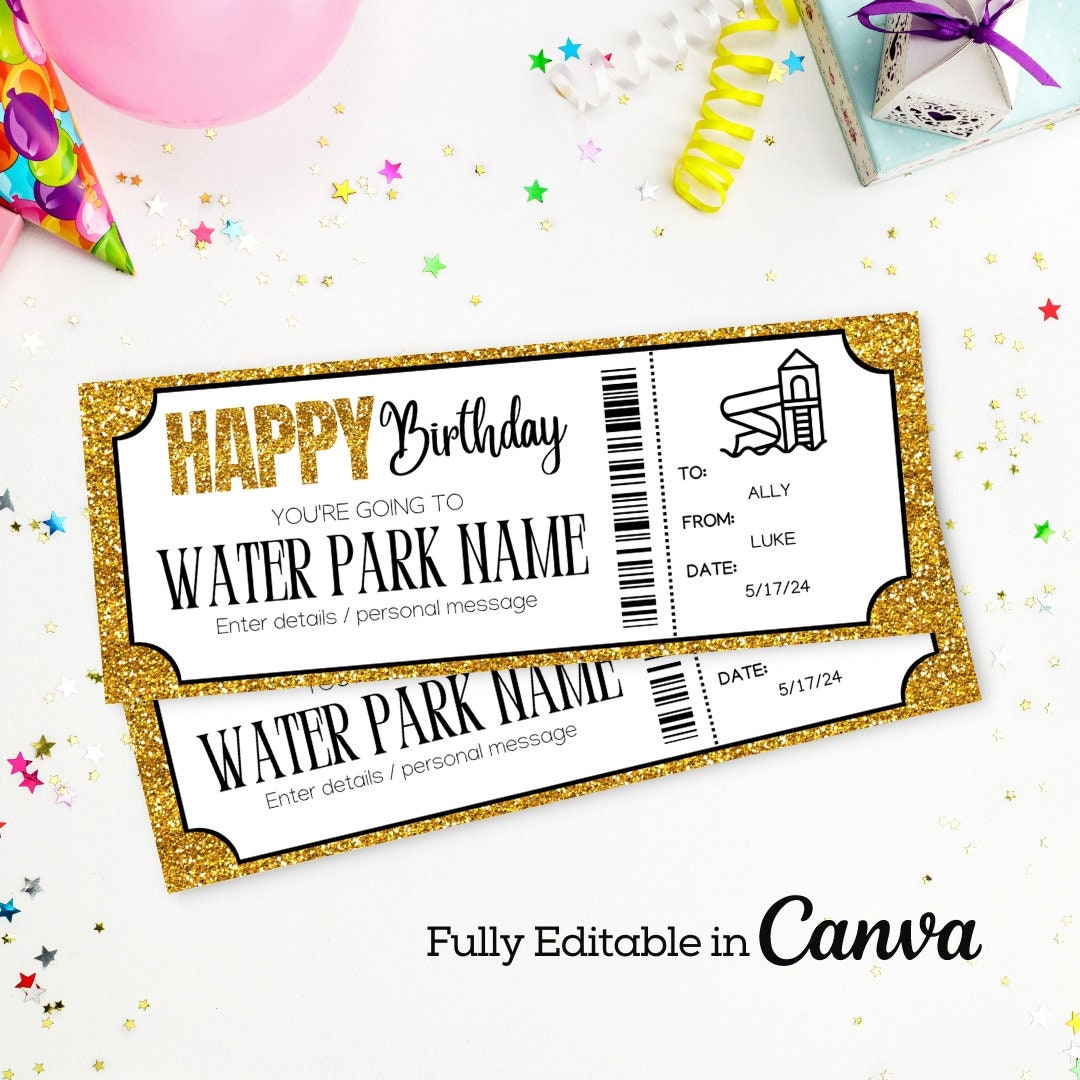 Birthday Waterpark Ticket Template | Surprise Waterpark Trip Ticket ...