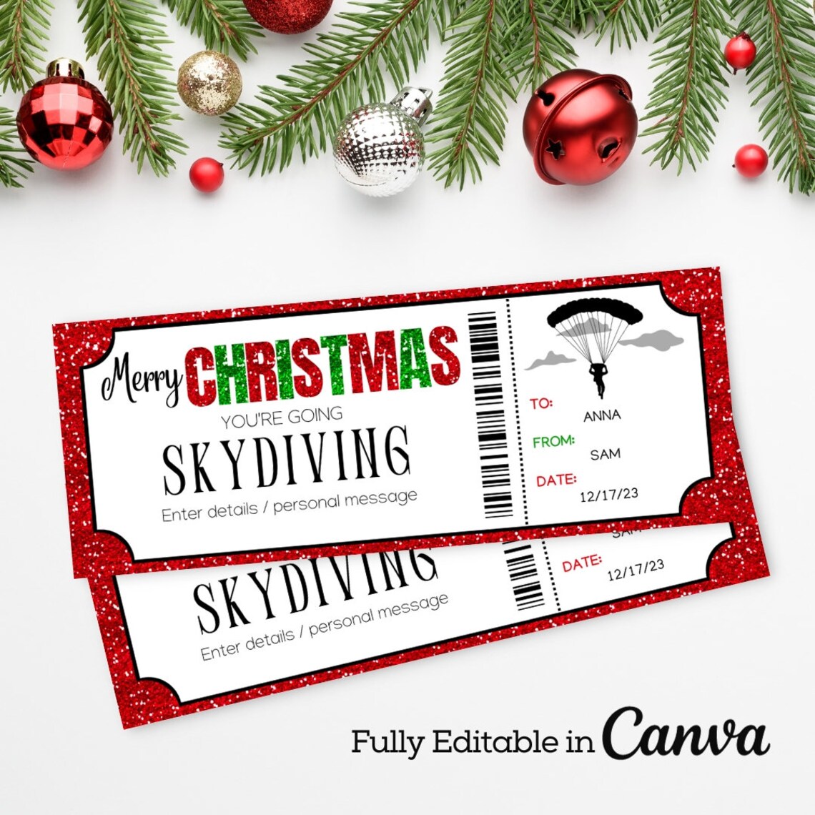 Christmas Skydiving Ticket Gift | Surprise Skydive Ticket | Editable ...