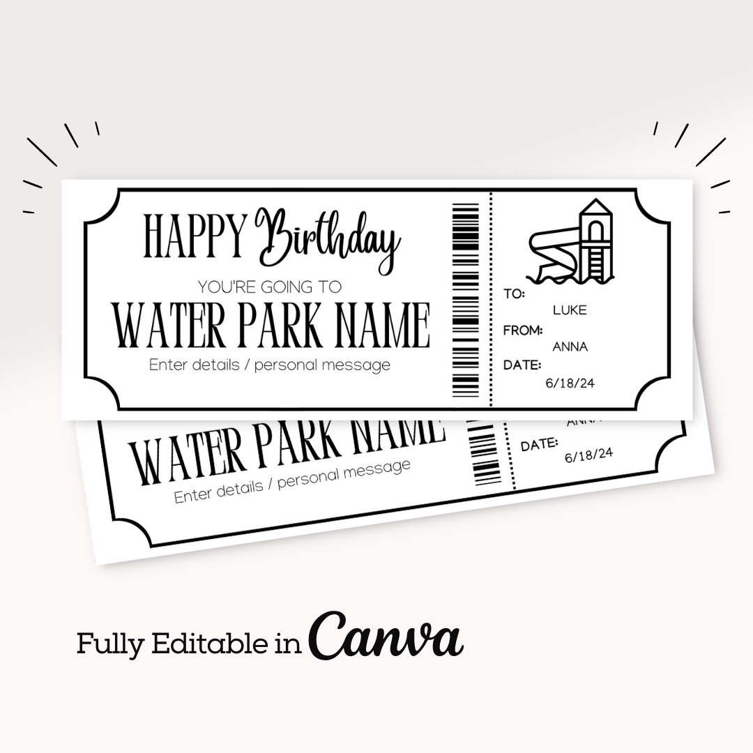 Birthday Water Park Gift Ticket | Water Park Certificate | Water Park ...