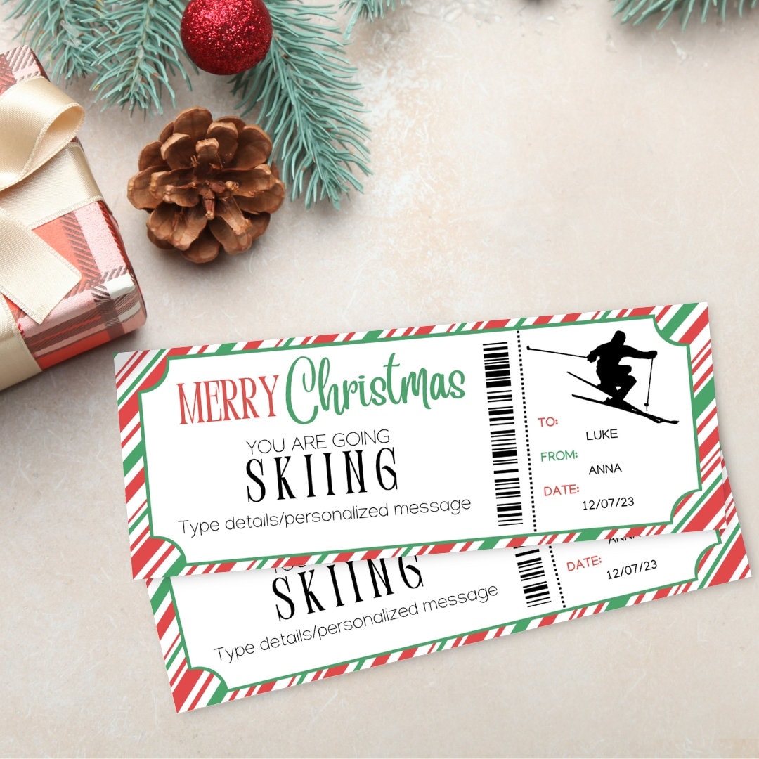 Ski Pass Ticket Template | Christmas Gift Certificate | Skiing Ticket ...