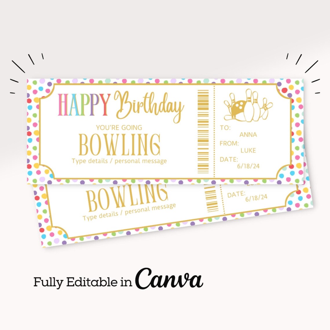 Bowling Ticket Template | Birthday Bowling Gift Certificate | Bowling ...