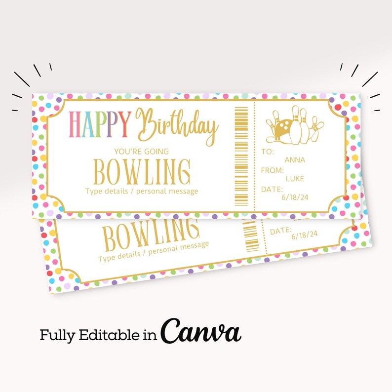 Bowling Ticket Template | Birthday Bowling Gift Certificate | Bowling ...