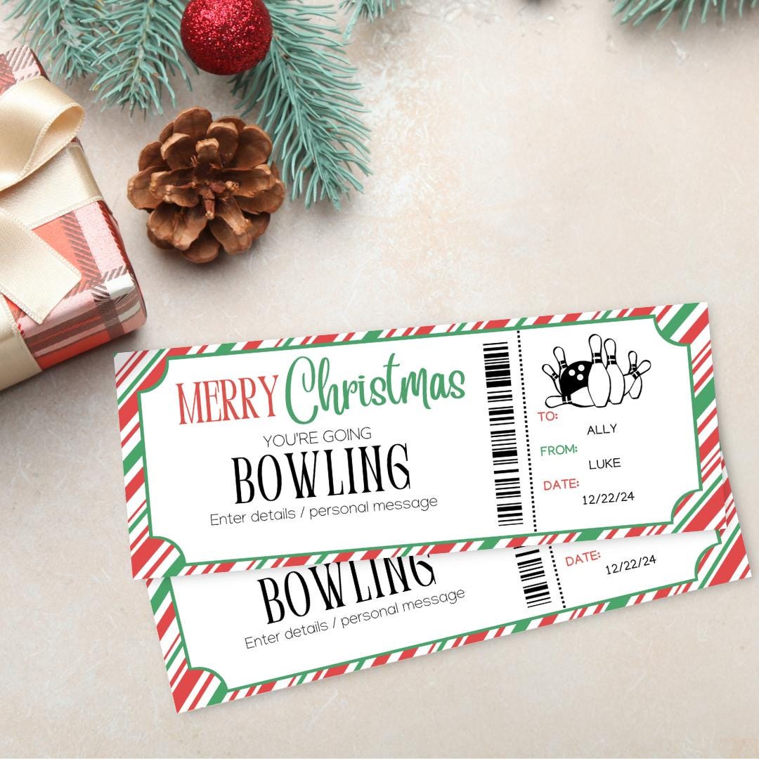 Christmas Bowling Ticket | Bowling Gift Certificate Template ...