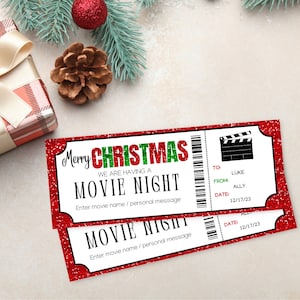Christmas Movie Night Invitation Ticket | Christmas Movie Night Gift ...