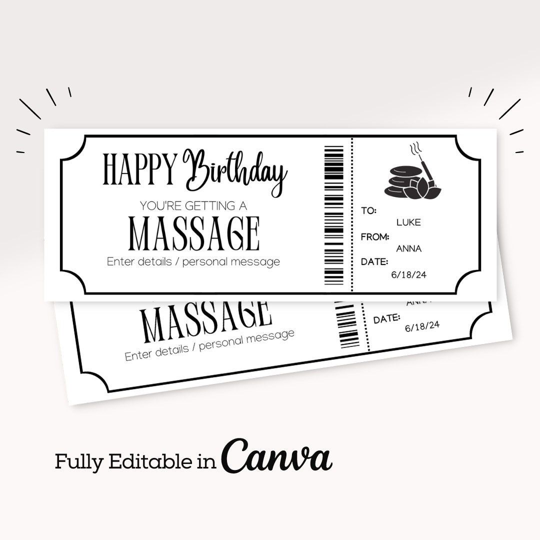 Birthday Massage Gift Ticket | Surprise Message Printable Voucher ...