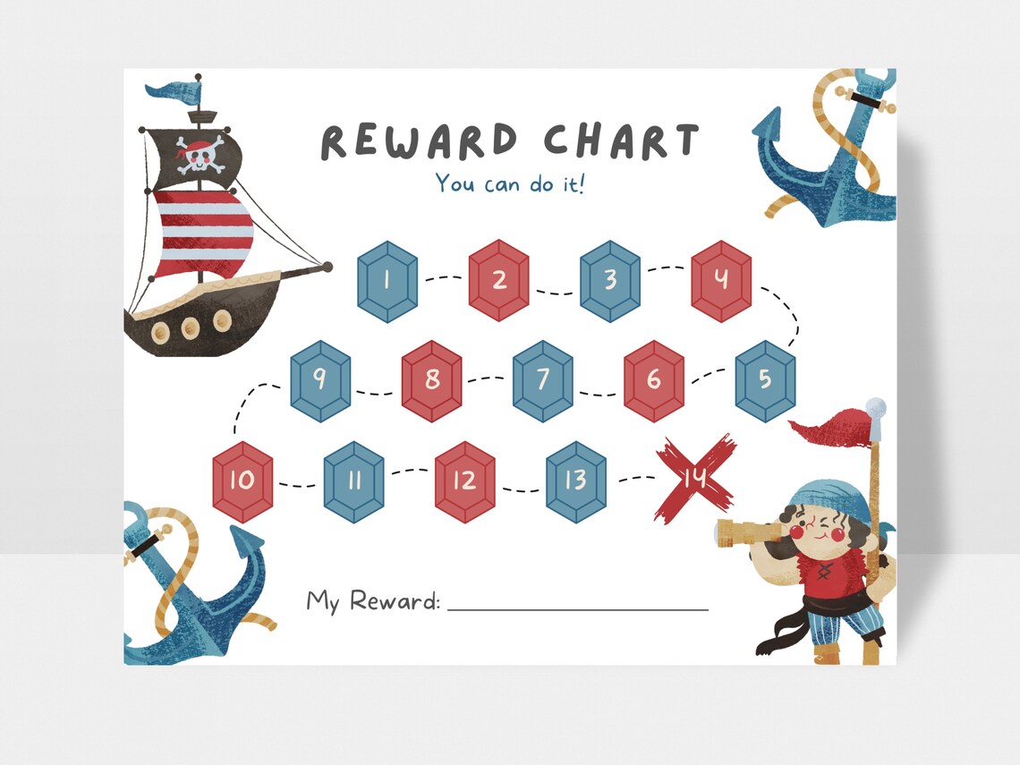 Printable Pirate Reward Chart | Pirate Kids Behavior Chart | Instant ...