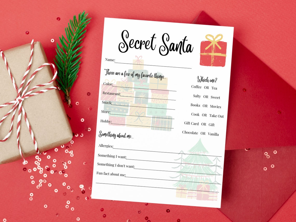 Printable Secret Santa Gift Exchange Questionnaire Christmas - Etsy