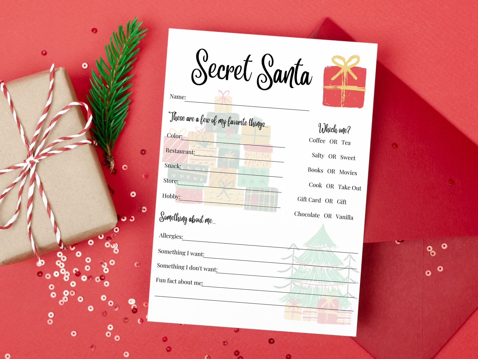 Printable Secret Santa Gift Exchange Questionnaire Christmas - Etsy