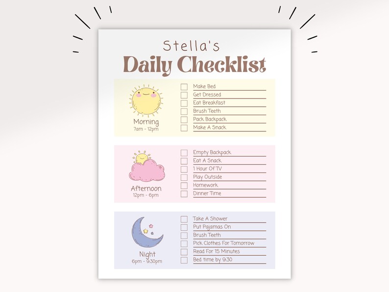 Kids Daily School Checklist Schedule Printable Editable - Etsy