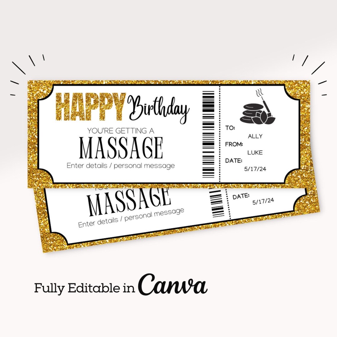 Birthday Massage Ticket Template | Massage Gift Certificate | Editable ...