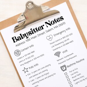 Simple Babysitting Parents Printable | Babysitter's Information Pages ...