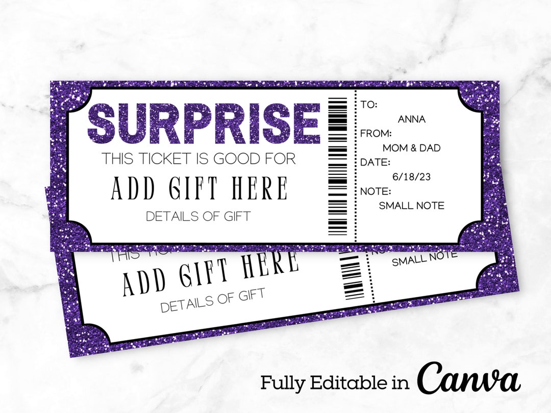 Editable Surprise Ticket | Printable Gift Ticket Template | Concert ...