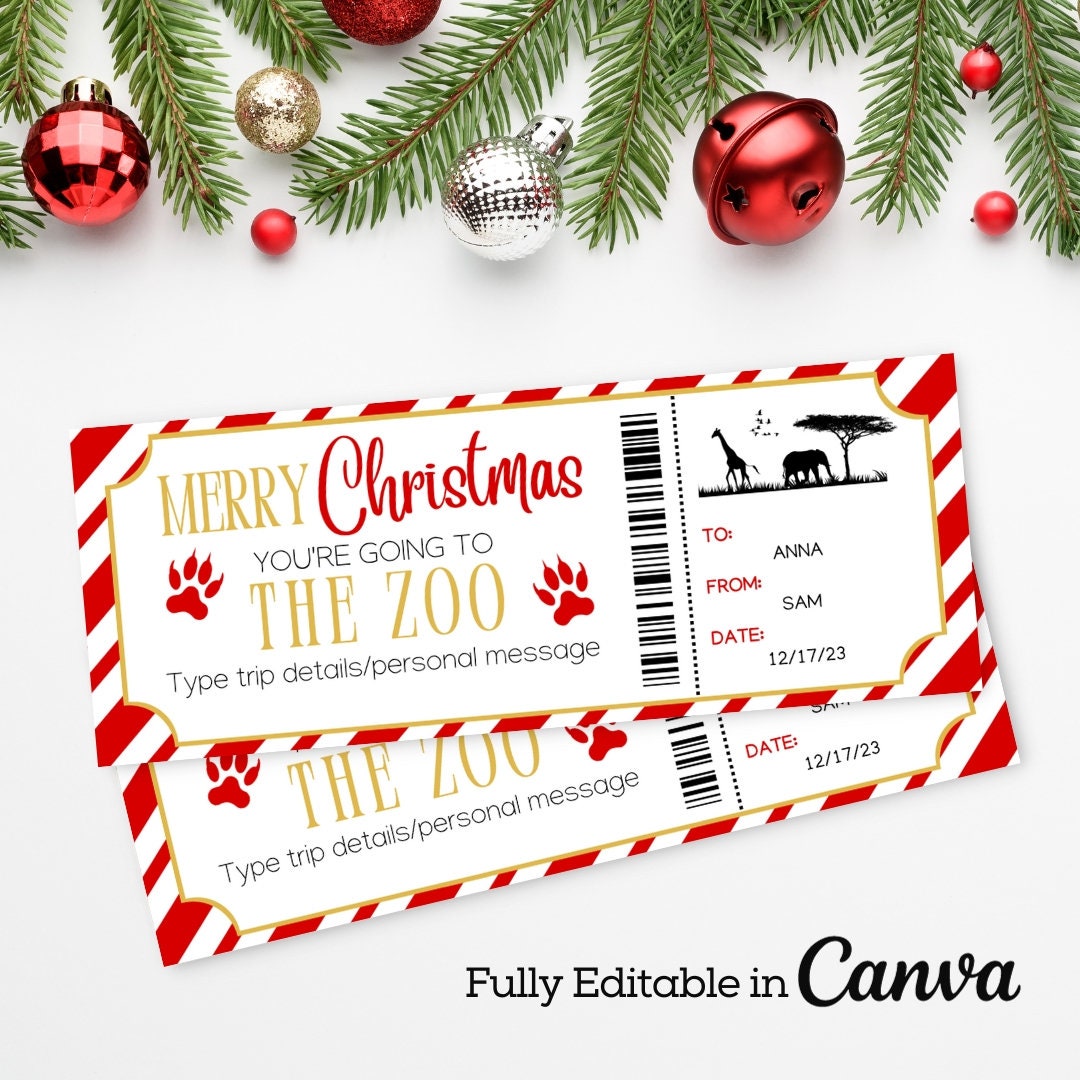 Christmas Zoo Ticket | Printable Zoo Gift Certificate | Zoo Trip Gift ...