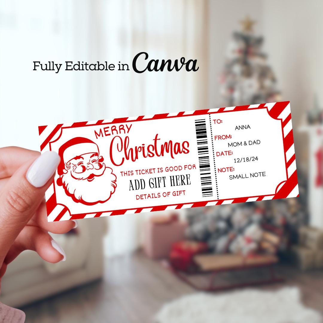 Printable Santa Christmas Gift Ticket | Blank Holiday Voucher Template ...