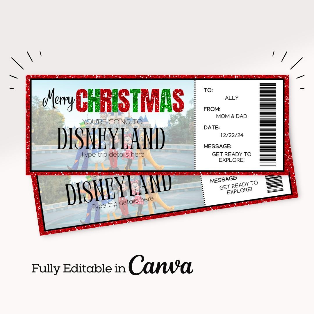 Christmas Editable Disneyland Ticket | Surprise Disneyland Gift Ticket ...
