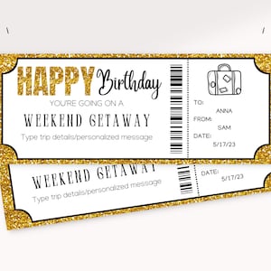 Weekend Getaway Voucher | Birthday Weekend Away Template Gift ...