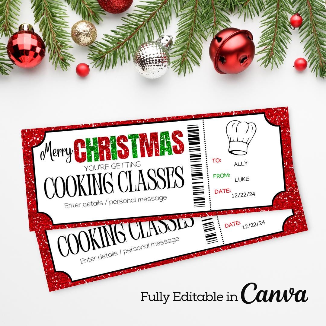 Christmas Cooking Class Gift Voucher | Printable Cooking Lesson ...