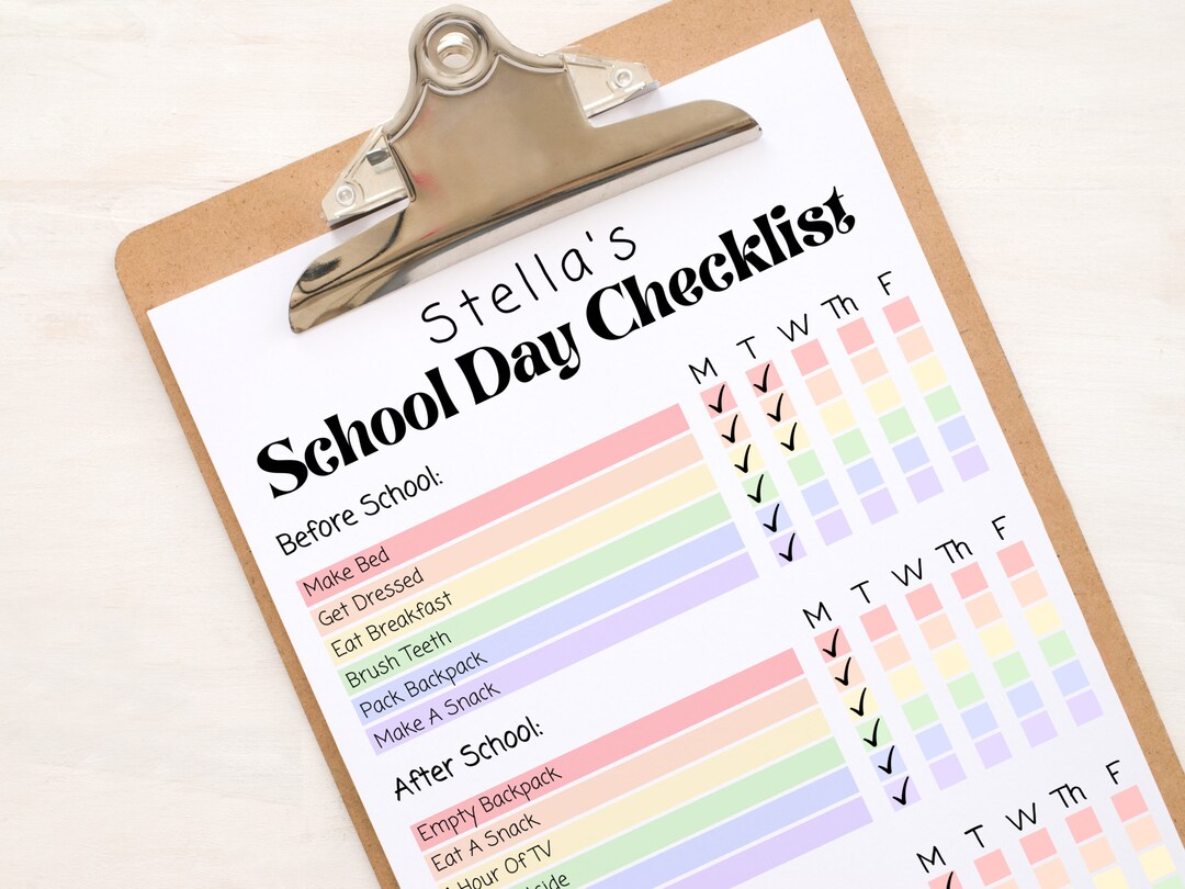 Rainbow Kids Daily School Schedule Checklist | Daily Routine Printable ...