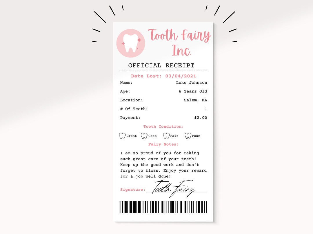 Pink Editable Tooth Fairy Receipt Printable | Pink Tooth Fairy Letter ...