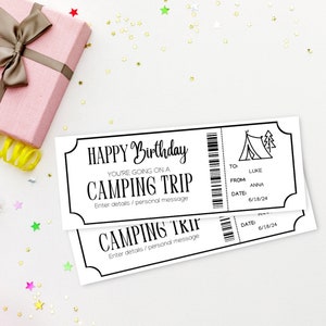 Simple Camping Trip Certificate | Camping Editable Voucher | Surprise ...