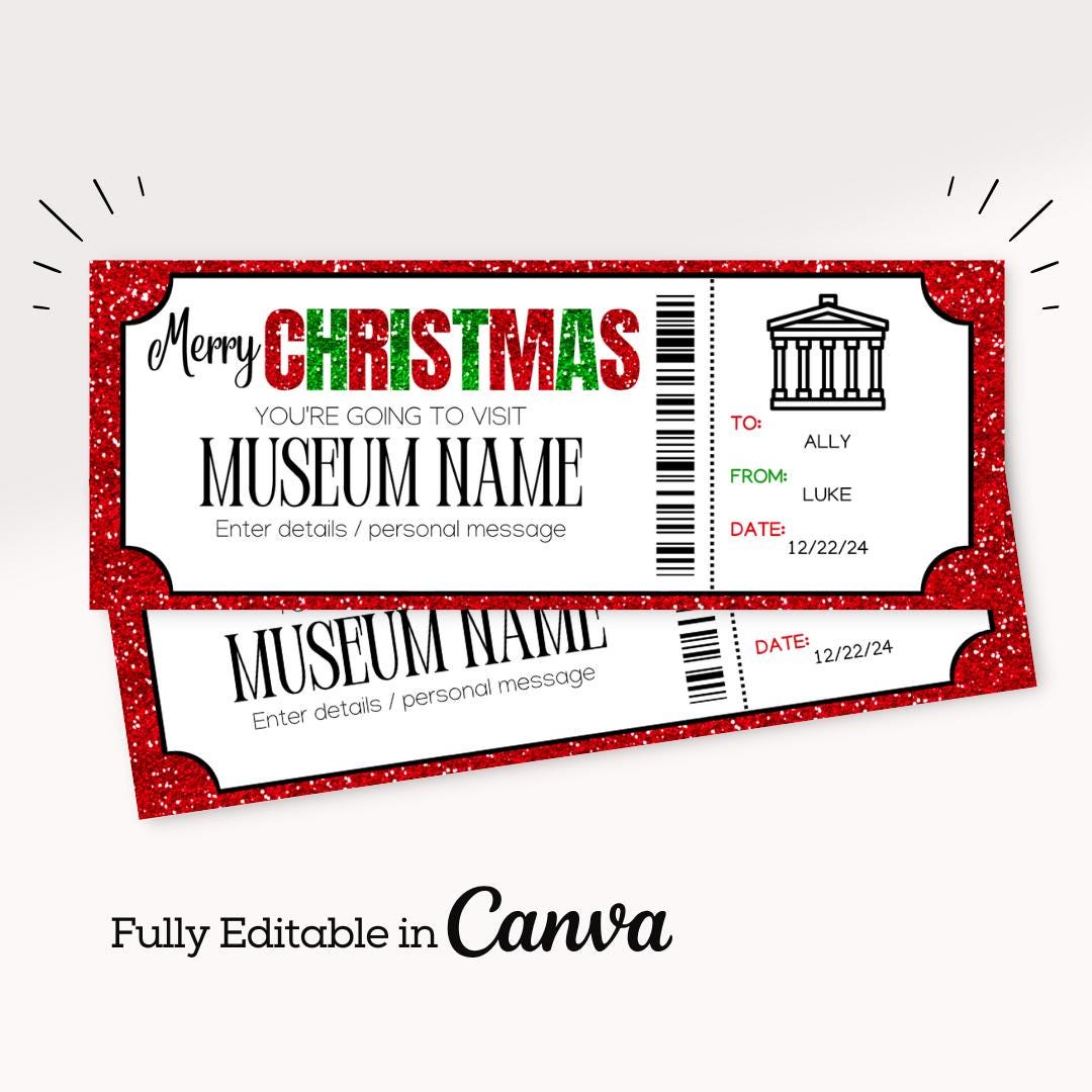 Christmas Museum Ticket Template | Printable Museum Admission Coupon ...