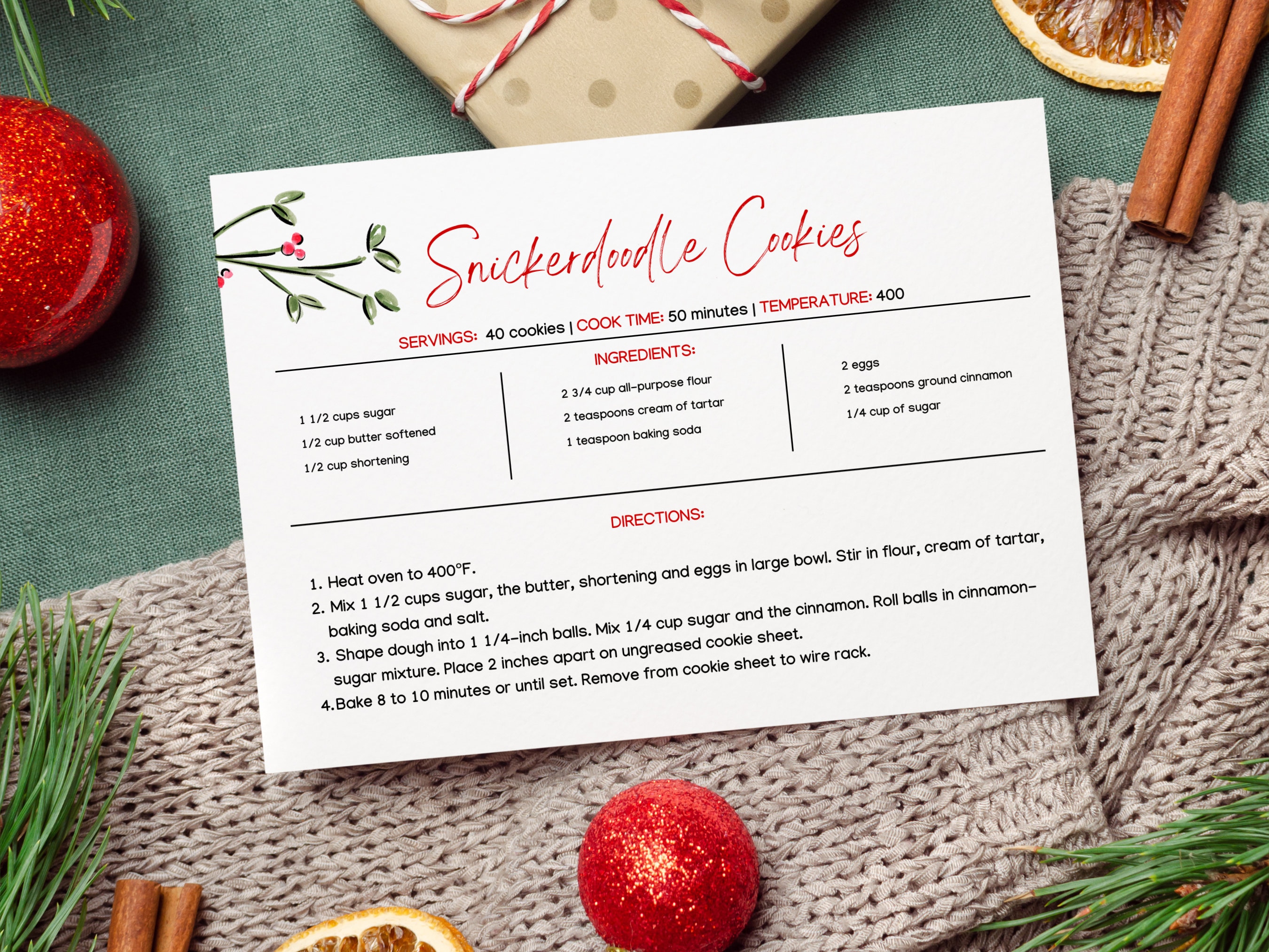 Holiday Recipe Card Template Simple Xmas Recipe Card 6x4 - Etsy