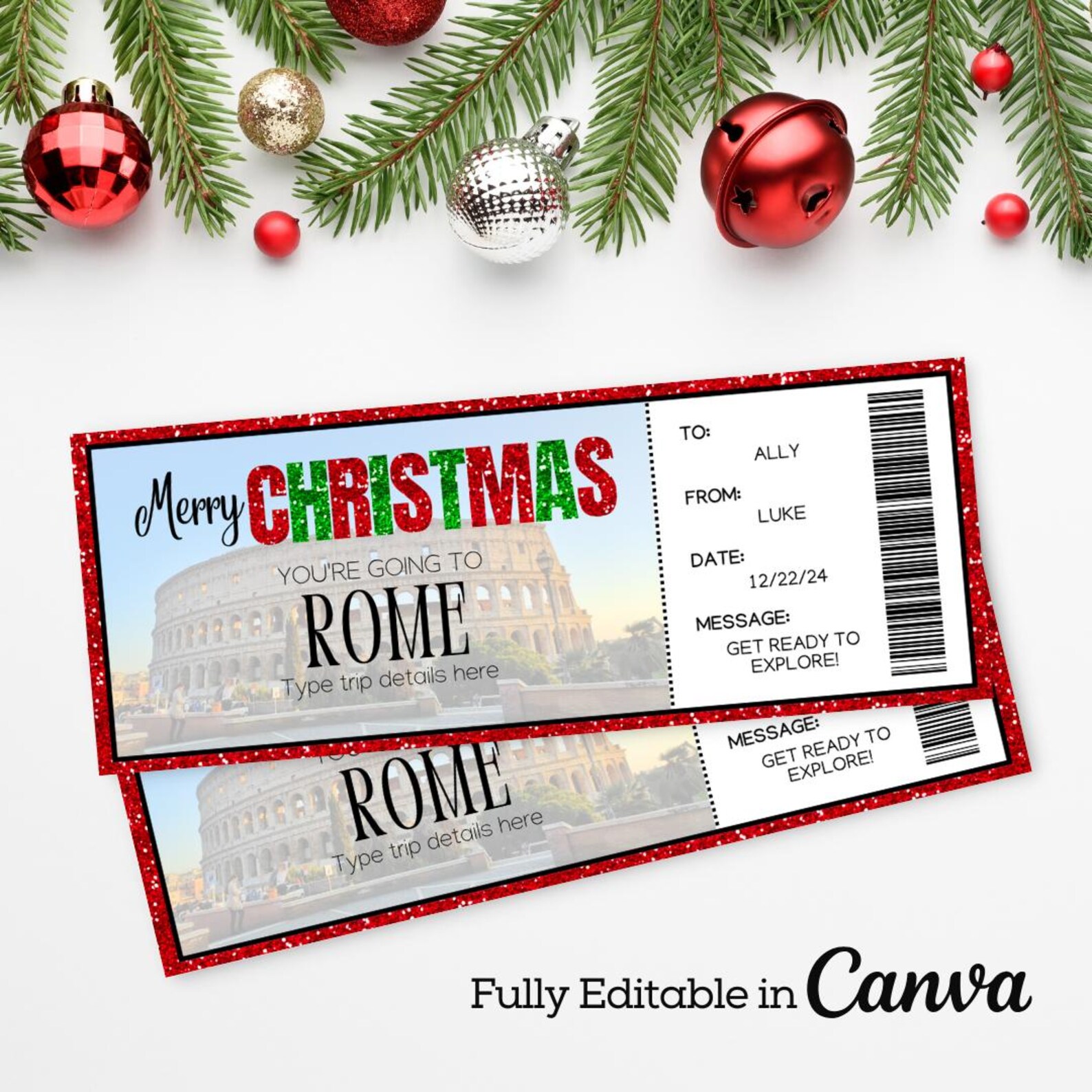 Christmas Rome Boarding Pass | Surprise Trip to Rome | Boarding Pass ...