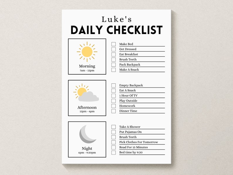 Minimalist Daily Checklist Chart Kids Simple Daily Routine - Etsy