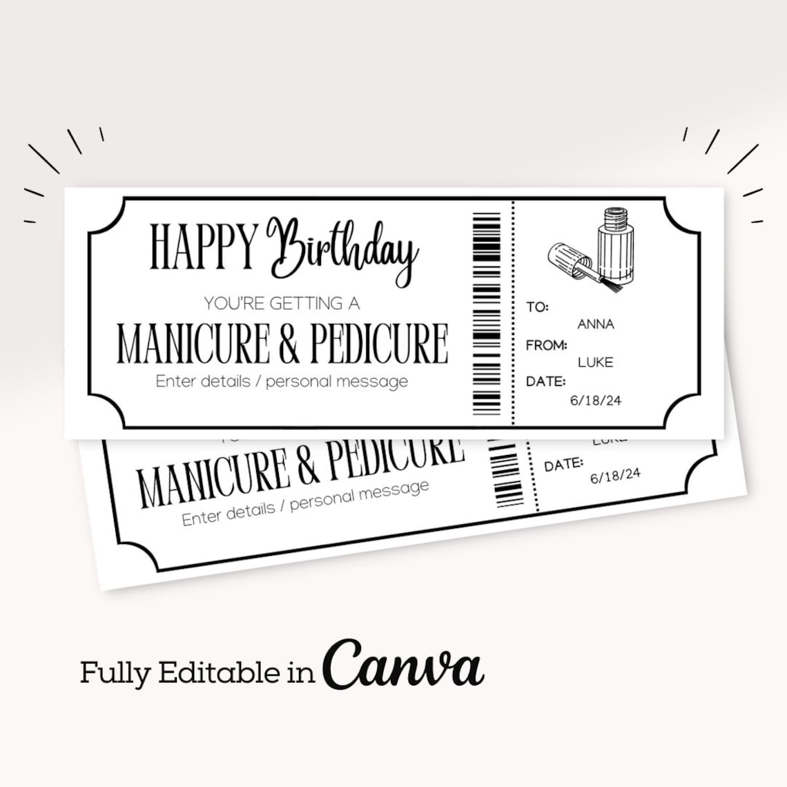 Printable Manicure Pedicure Gift Voucher | Mani Pedi Ticket Template ...