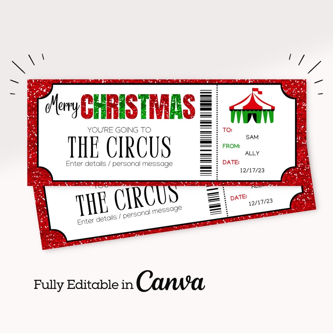 Christmas Circus Ticket Template | Carnival Ticket Christmas Gift ...