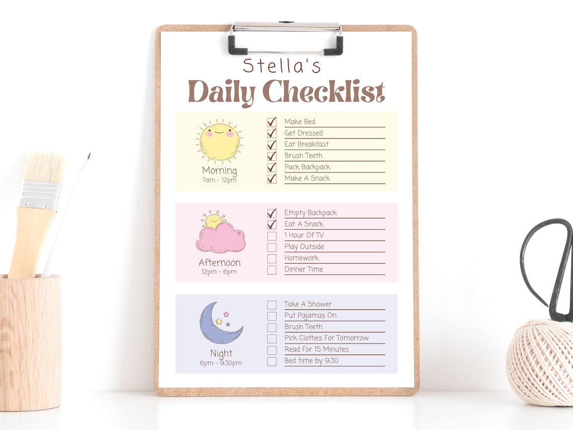 Kids Daily School Checklist Schedule Printable Editable - Etsy