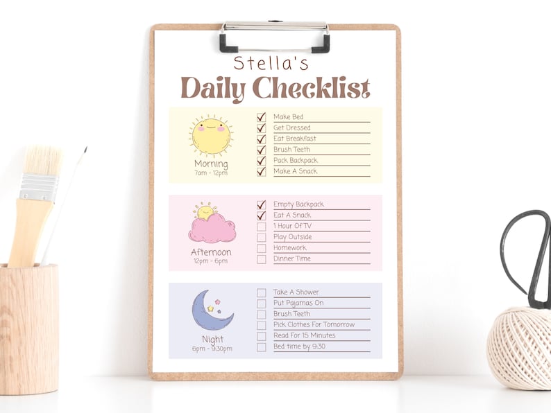 Kids Daily School Checklist Schedule Printable Editable - Etsy