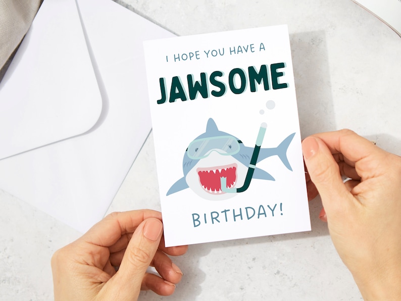 Shark Printable Birthday Card Shark Birthday Card Instant - Etsy