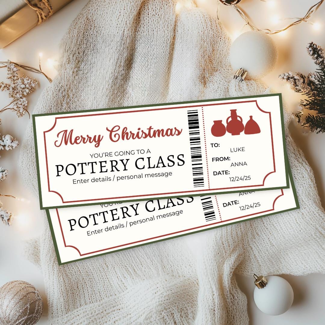 Pottery Class Ticket | Christmas Printable Coupon | Experience Gift ...