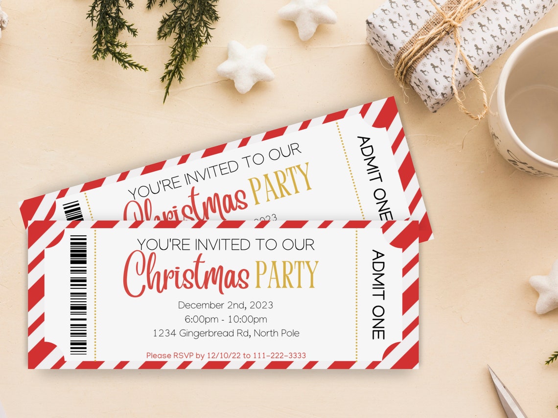 Christmas Party Event Ticket Printable Editable Event Ticket - Etsy