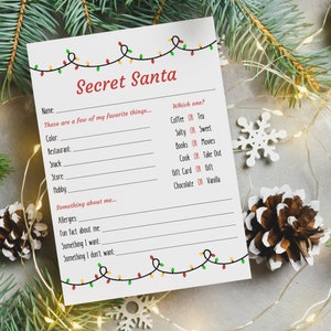 Secret Santa Gift Exchange Printable | Gift Questionnaire | Work Party ...