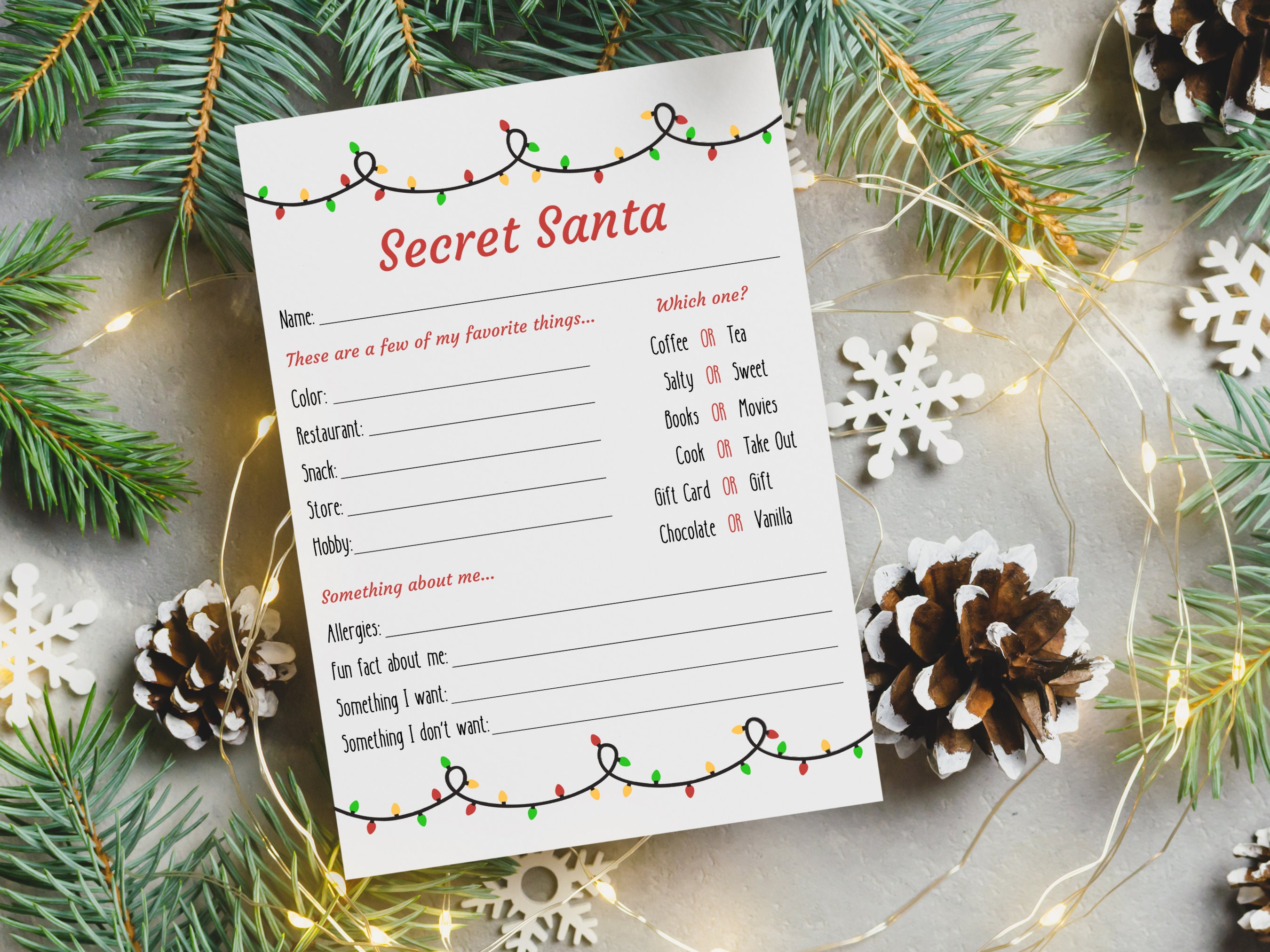Secret Santa Gift Exchange Printable | Gift Questionnaire | Work Party ...