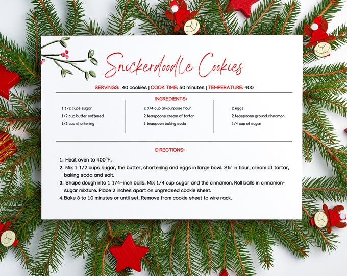 Editable Christmas Cookie Recipe Card, Holiday Recipe Card, Cookie ...