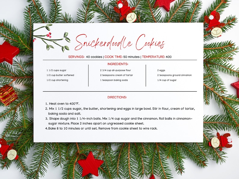 Holiday Recipe Card Template | Simple Xmas Recipe Card | 6x4 Recipe ...