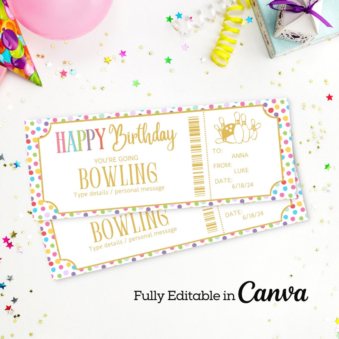 Bowling Ticket Template | Birthday Bowling Gift Certificate | Bowling ...