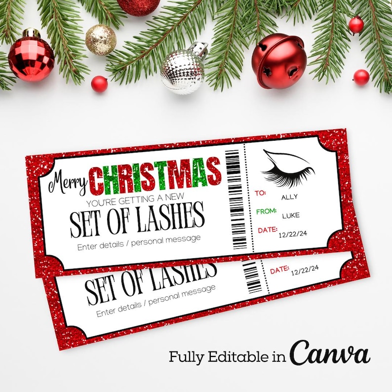 Editable Lash Extensions Ticket Template | Christmas Lash Tint Coupon ...