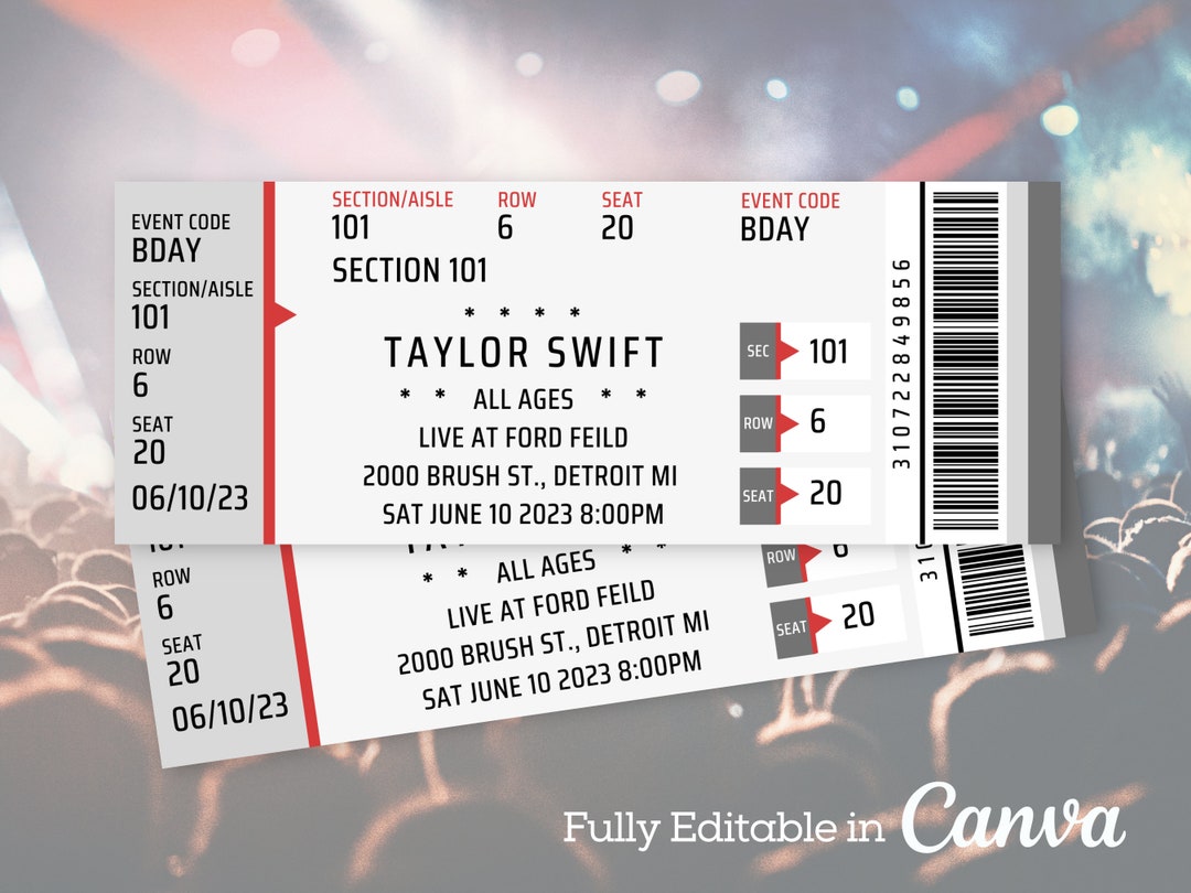 Realistic Concert Ticket Template | Editable Gift Certificate ...