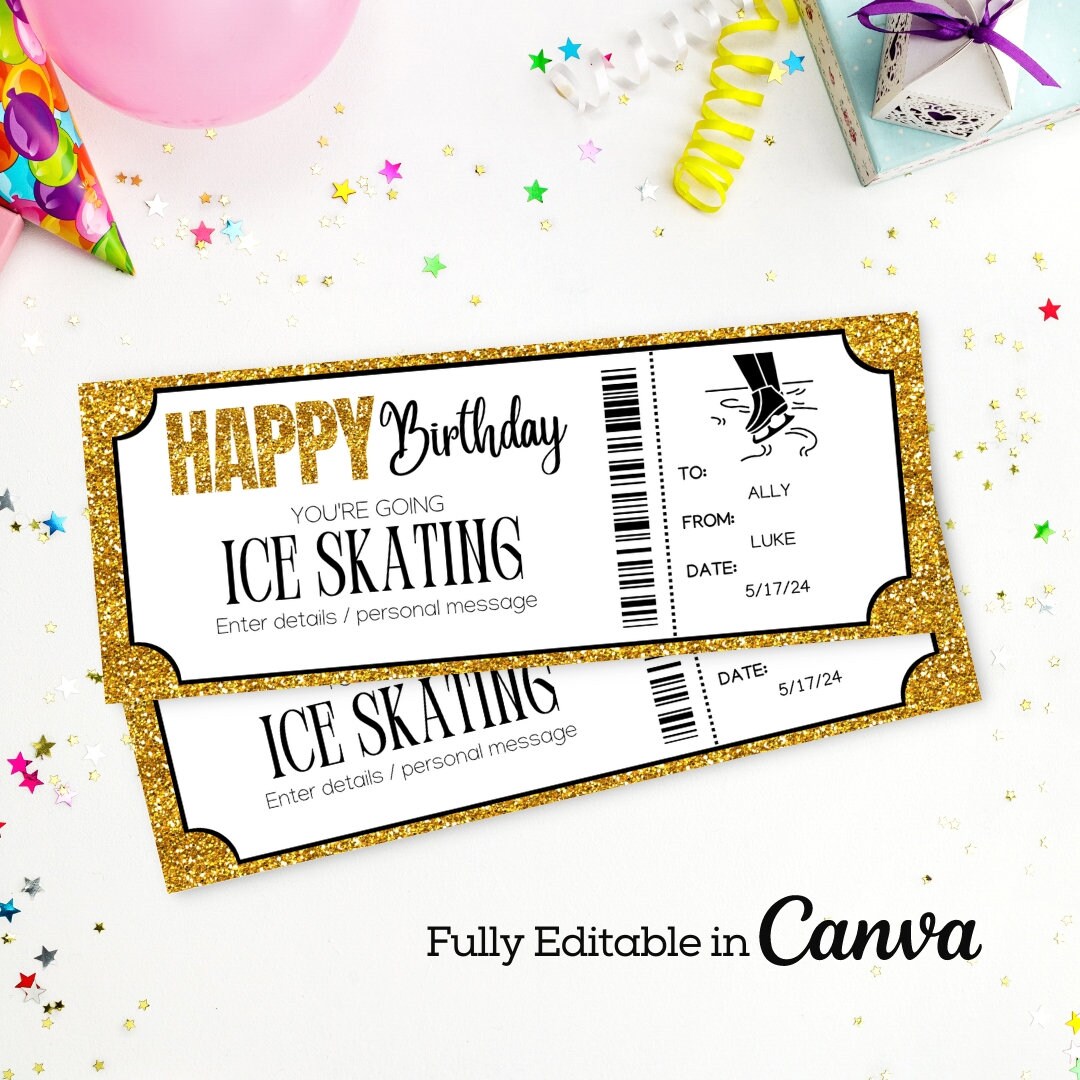 Birthday Ice Skating Ticket Voucher | Editable Ice Skating Lessons ...