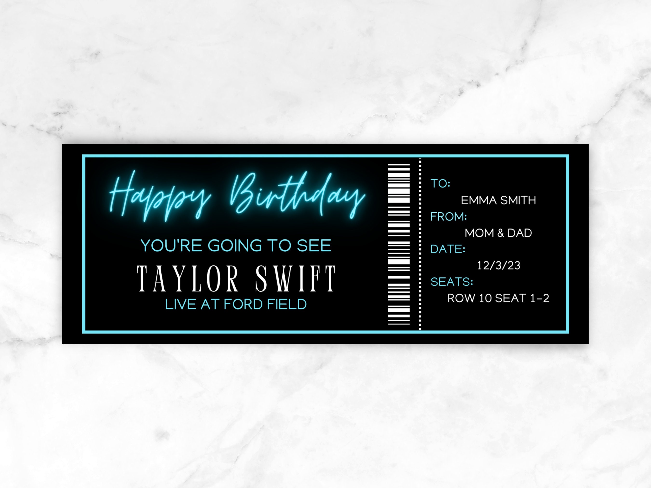 Neon Blue Concert Ticket Template Editable Surprise Birthday - Etsy