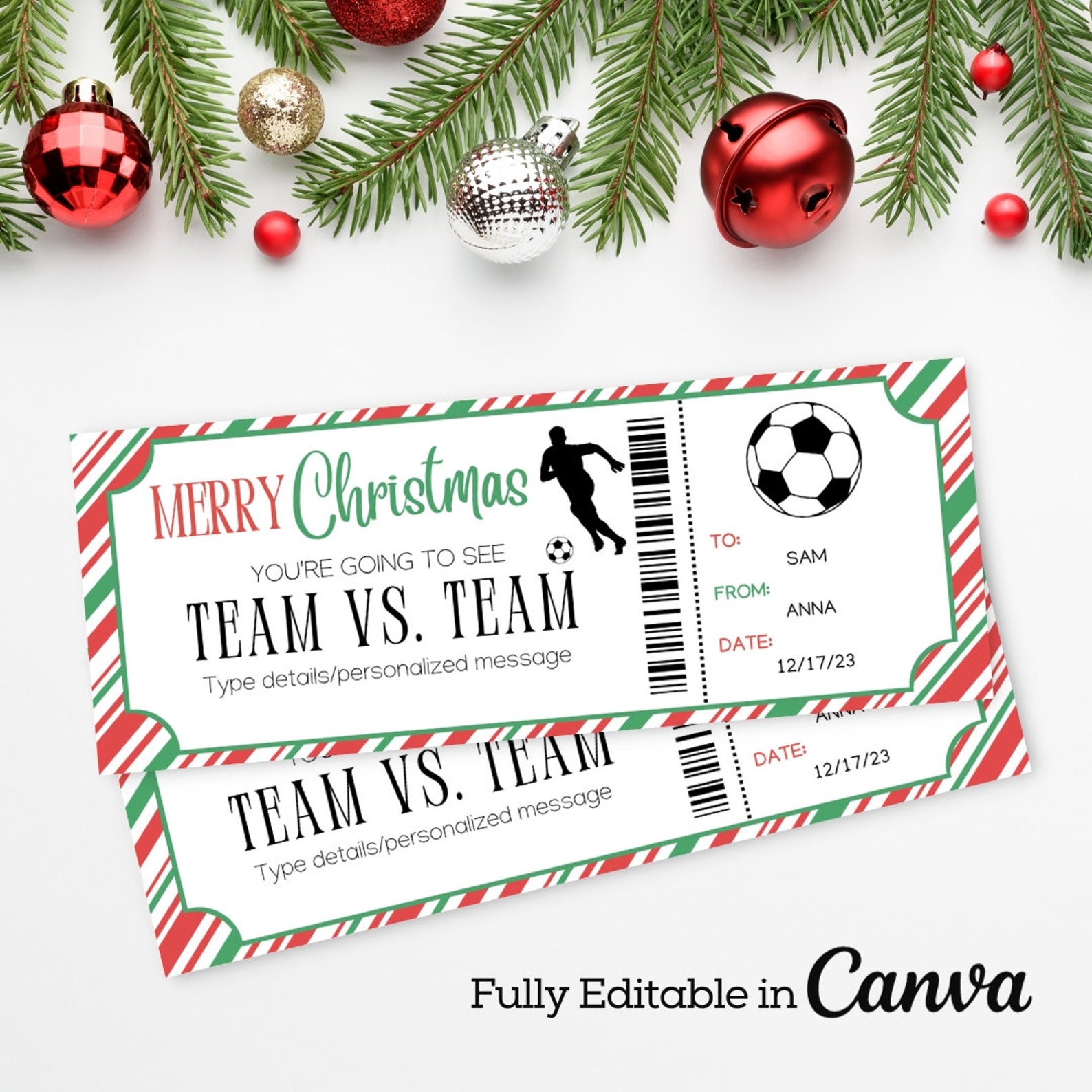 Christmas Soccer Game Ticket Gift | Editable Soccer Gift Voucher ...