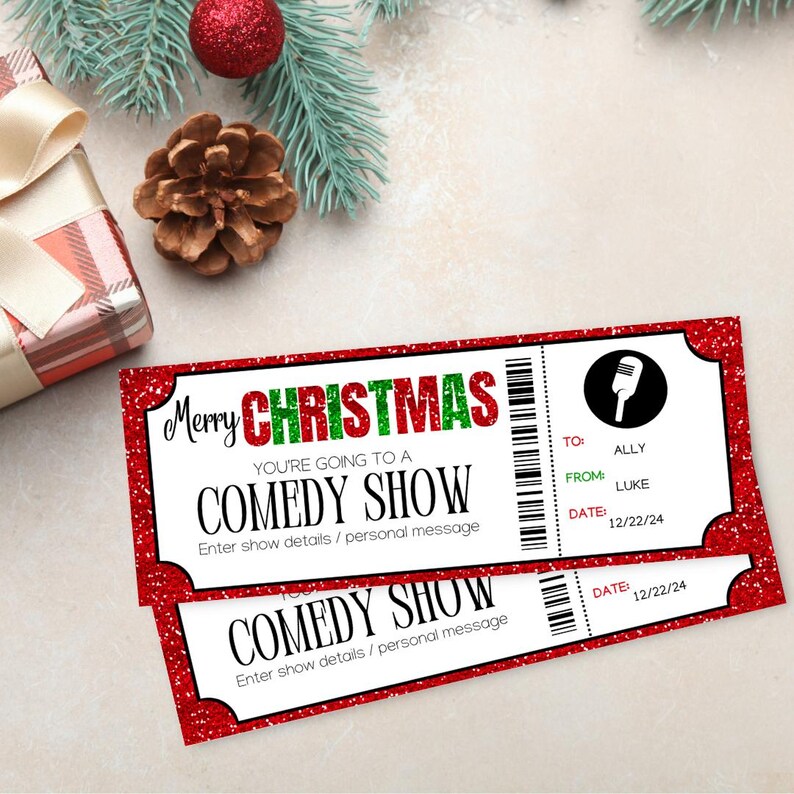 Christmas Comedy Show Ticket Template | Custom Comedy Club Gift Voucher ...
