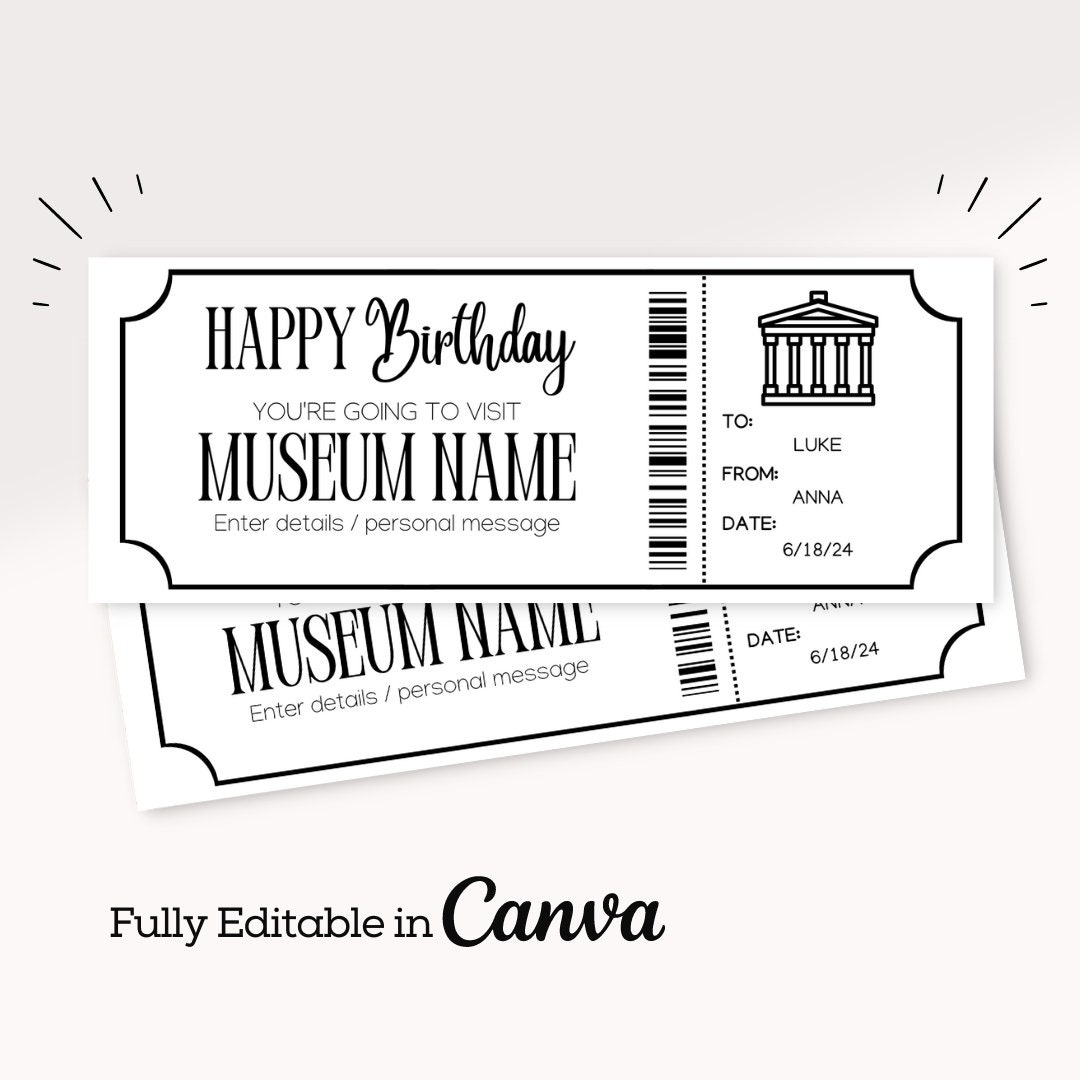 Surprise Museum Gift Ticket Template | Museum Voucher Gift | Birthday ...