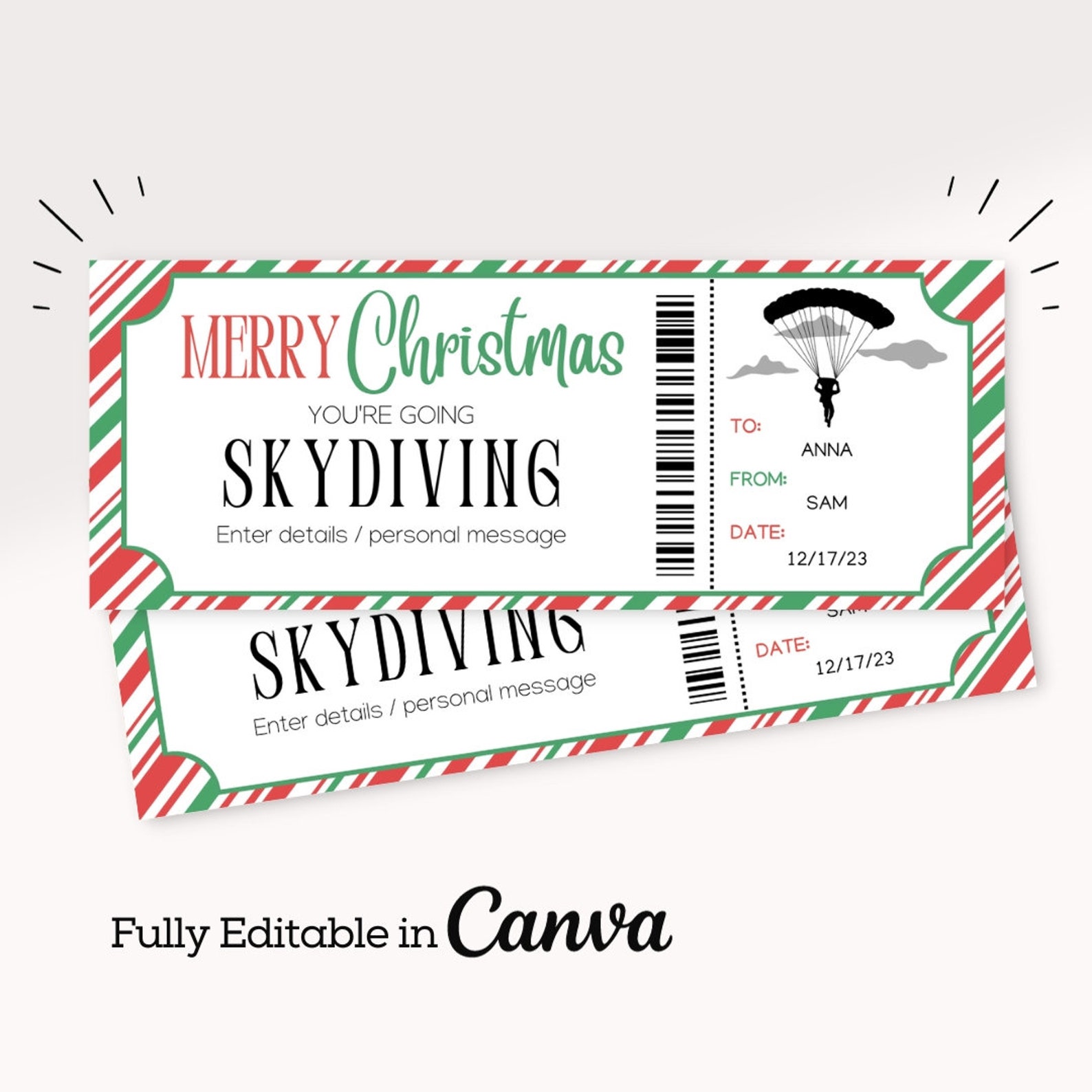 Christmas Skydiving Ticket Template | Skydiving Gift Certificate ...